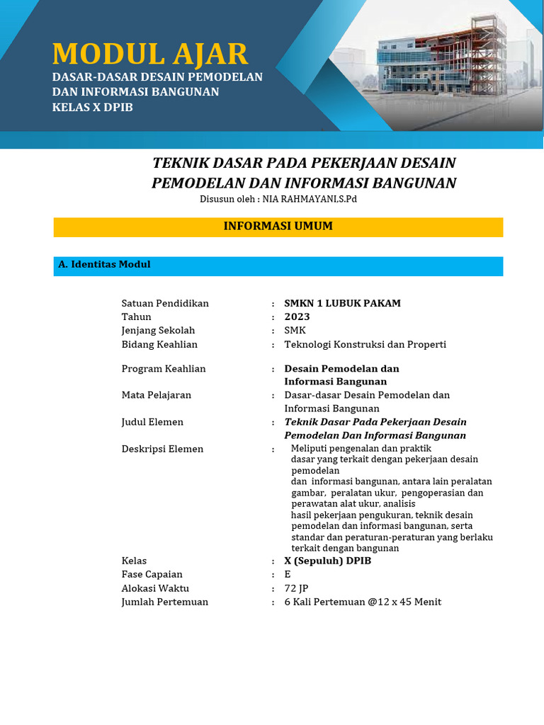 Modul Ajar 4 Teknik Dasar Pekerjaan Dpib | PDF Modul Ajar 4 Teknik Dasar Pekerjaan Dpib | PDF