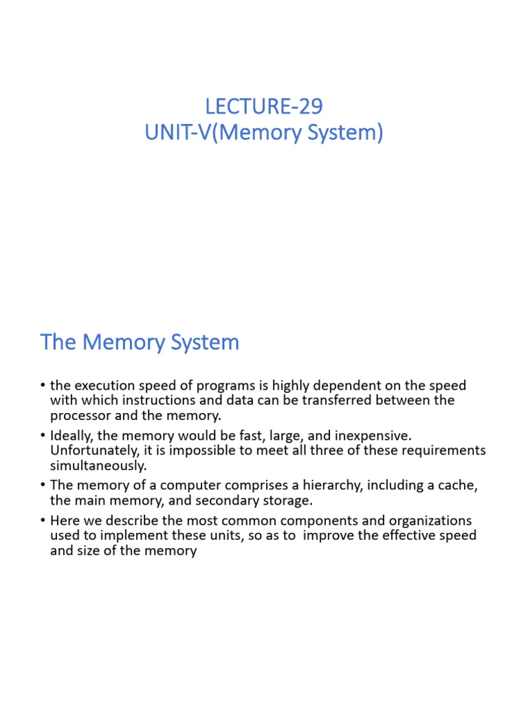 UNIT V (Memory System) | PDF | Random Access Memory | Computer Data Storage