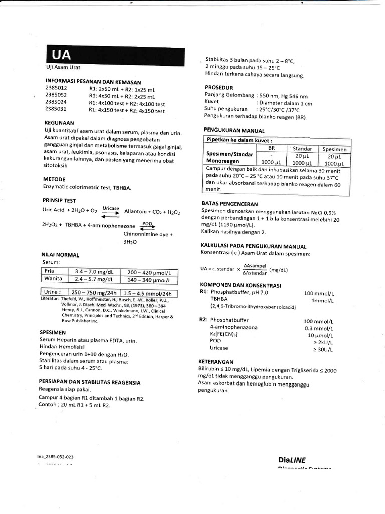 Spesifikasi Reagen Uric Acid | PDF
