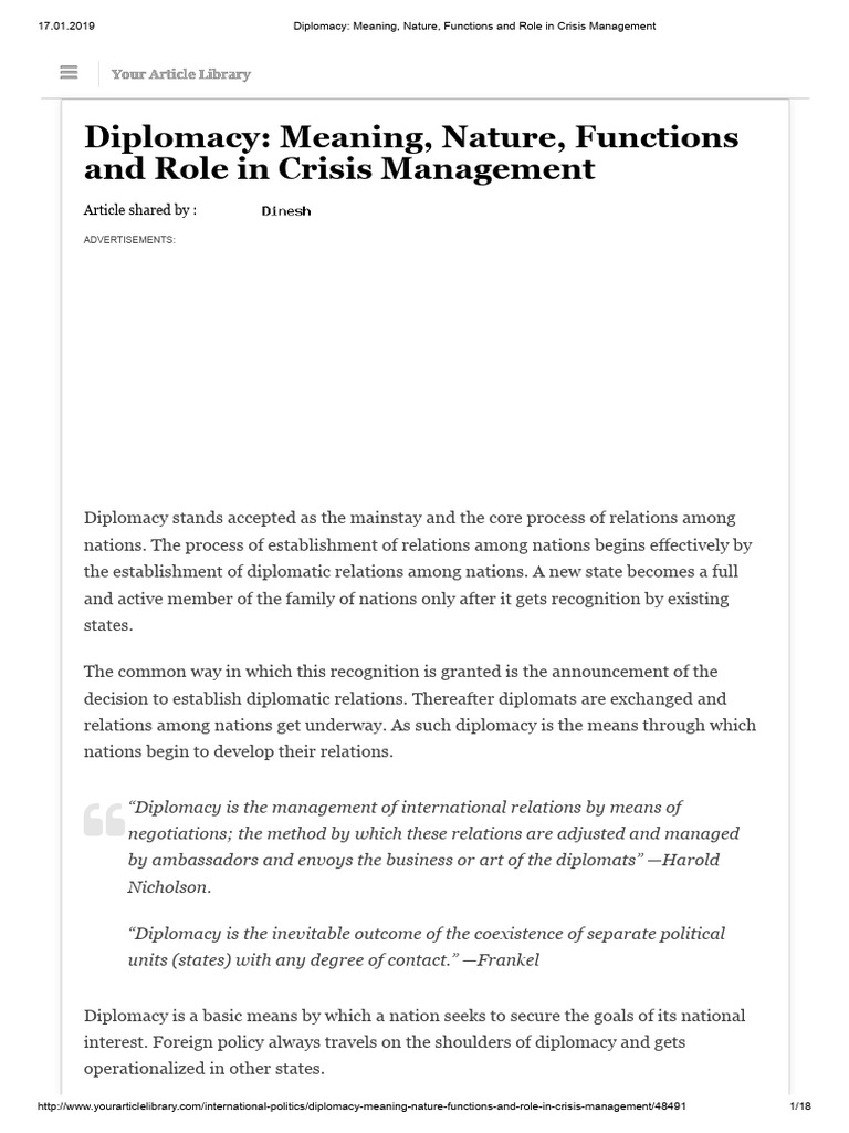 Diplomacy Meaning Nature Functions and R | PDF | Diplomacy | Diplomat