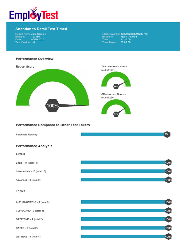 Attention To Detail Test Timed Score Report | PDF | Telephony ...