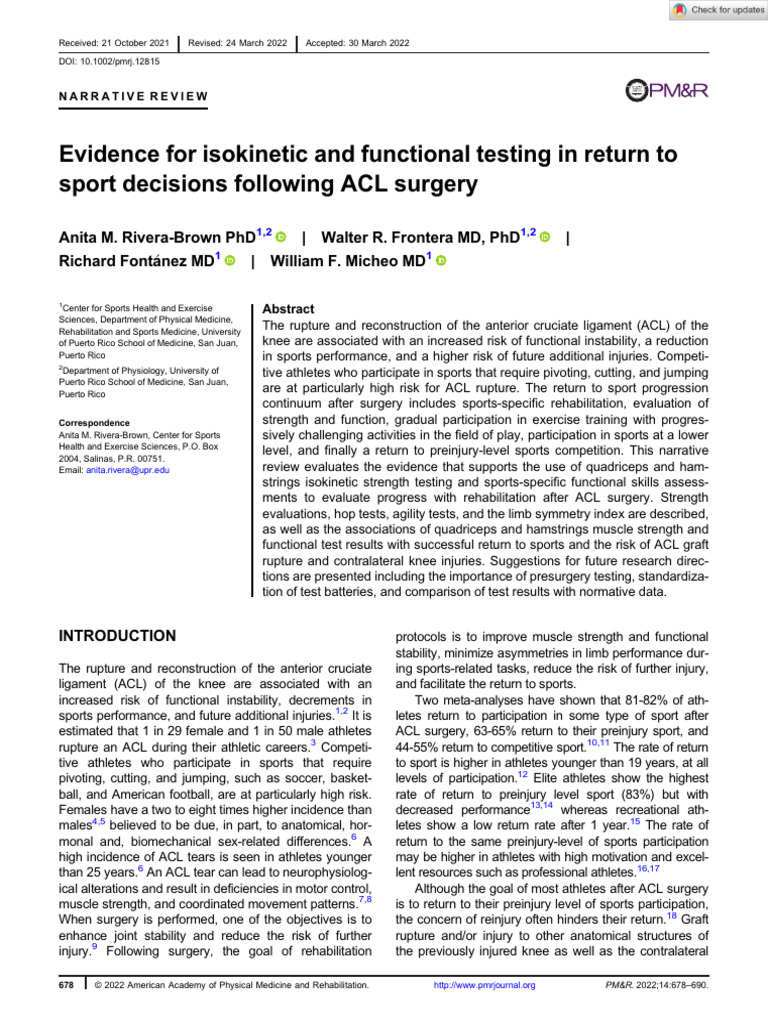 PM R - 2022 - Evidence For Isokinetic and Functional Testing in Return ...