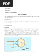 Snell's Law Lab Report | PDF | Refraction | Refractive Index