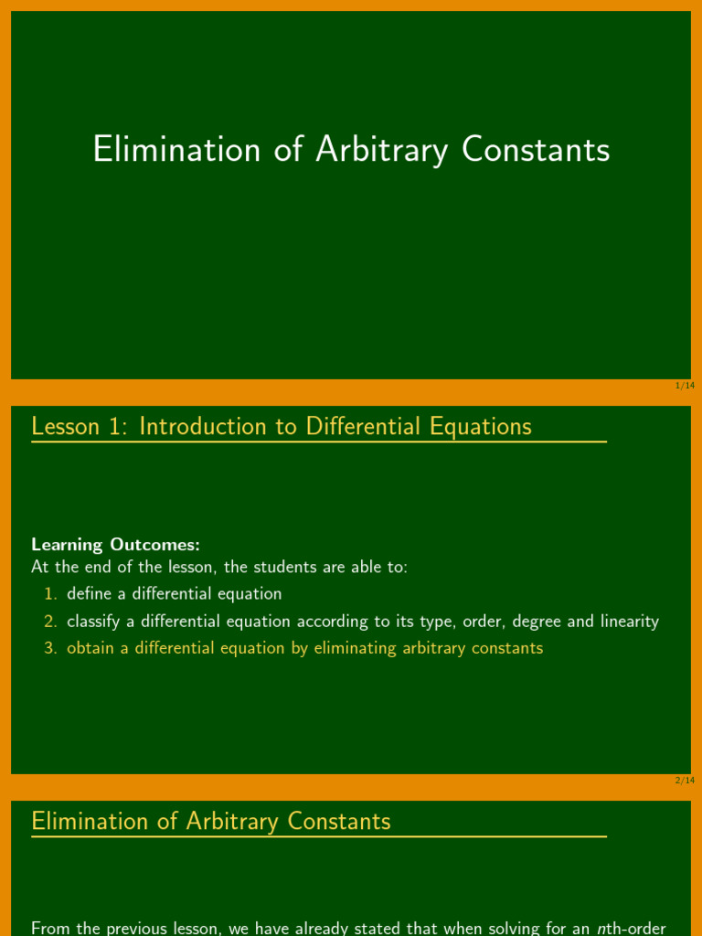 Eliminate Arbitrary Constants in Differential Equations | PDF | Equations | Differential Equations