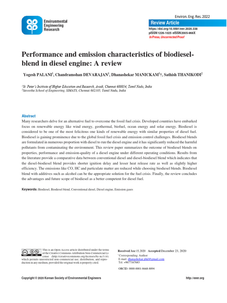 Performance and Emission Characteristics of Biodie | PDF | Biodiesel ...