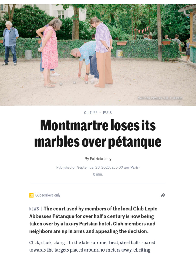 Montmartre Loses Its Marbles Over Pétanque | PDF