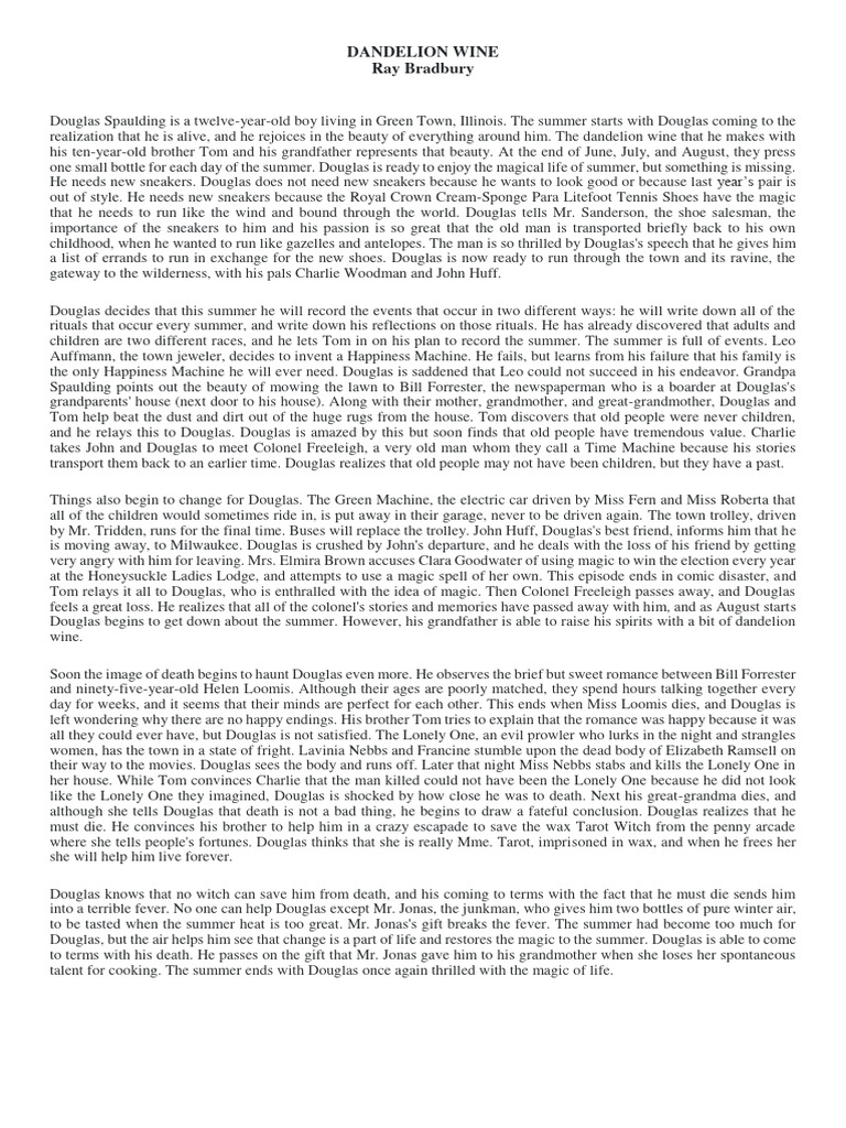 DANDELION WINE by Ray Bradbury | PDF
