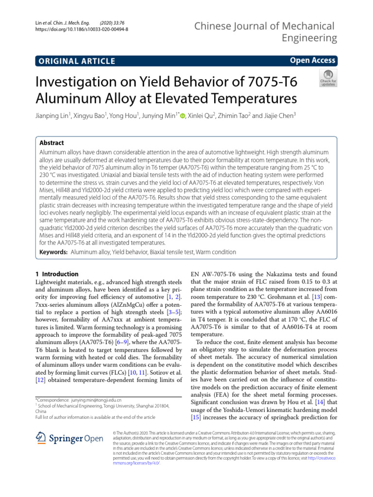 8 2020 Investigation On Yield Behavior of 7075-T6 Aluminum Alloy at Elevated Temperatures | PDF ...