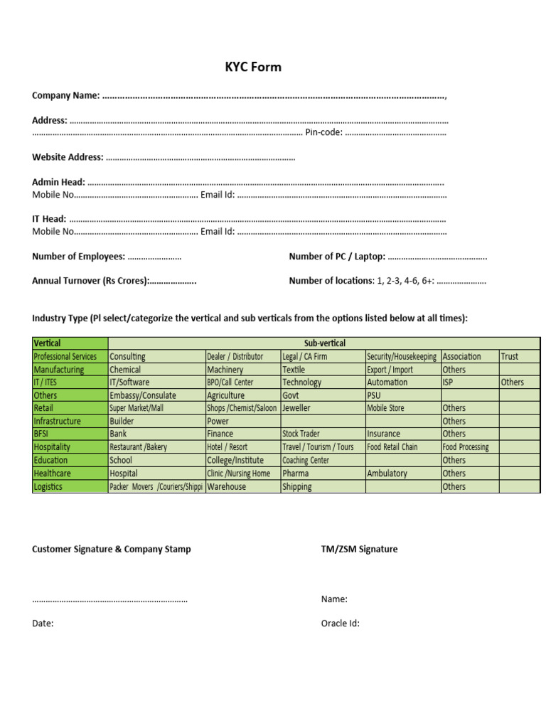 KYC Form | Download Free PDF | Economies | Service Industries