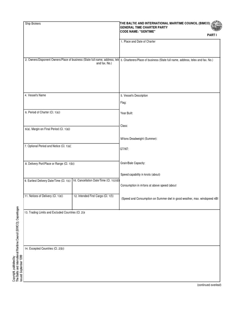 BIMCO - Genearl Time CP - Gentime | PDF | Shipping