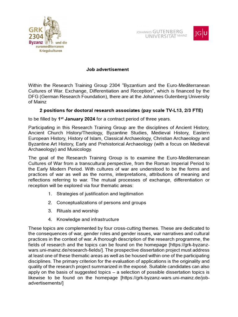 RTG 2304 Job Advertisement Cohort 3a 2 | PDF | Thesis | Master's Degree