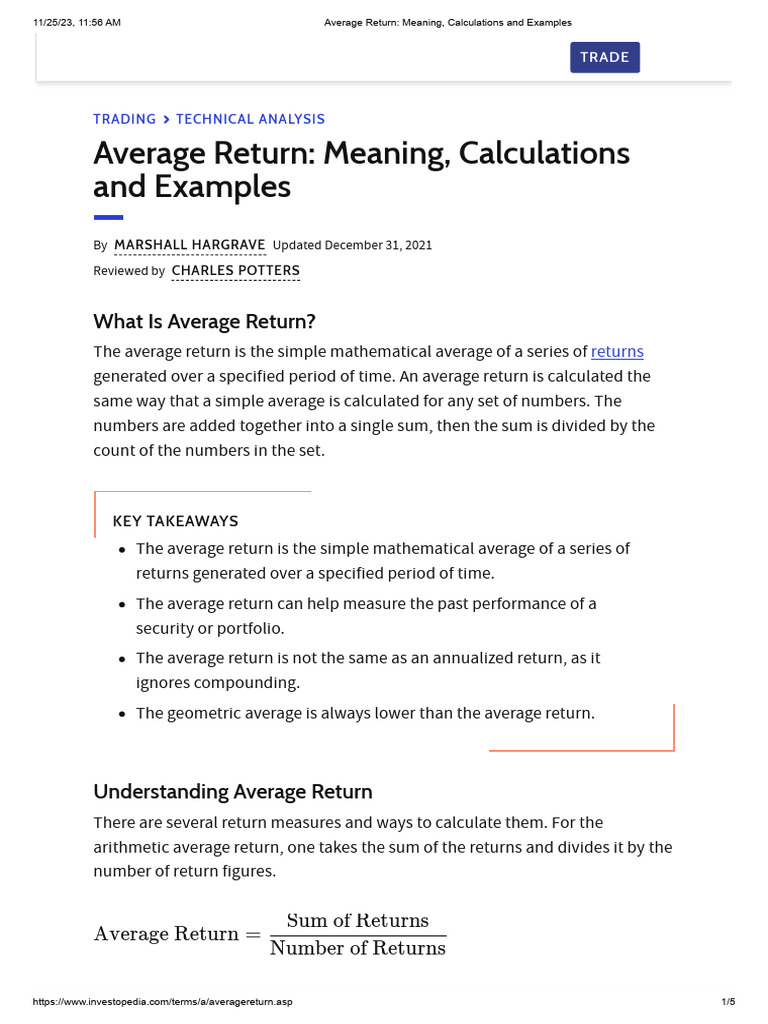 Average Return - Meaning, Calculations and Examples | PDF | Mean ...