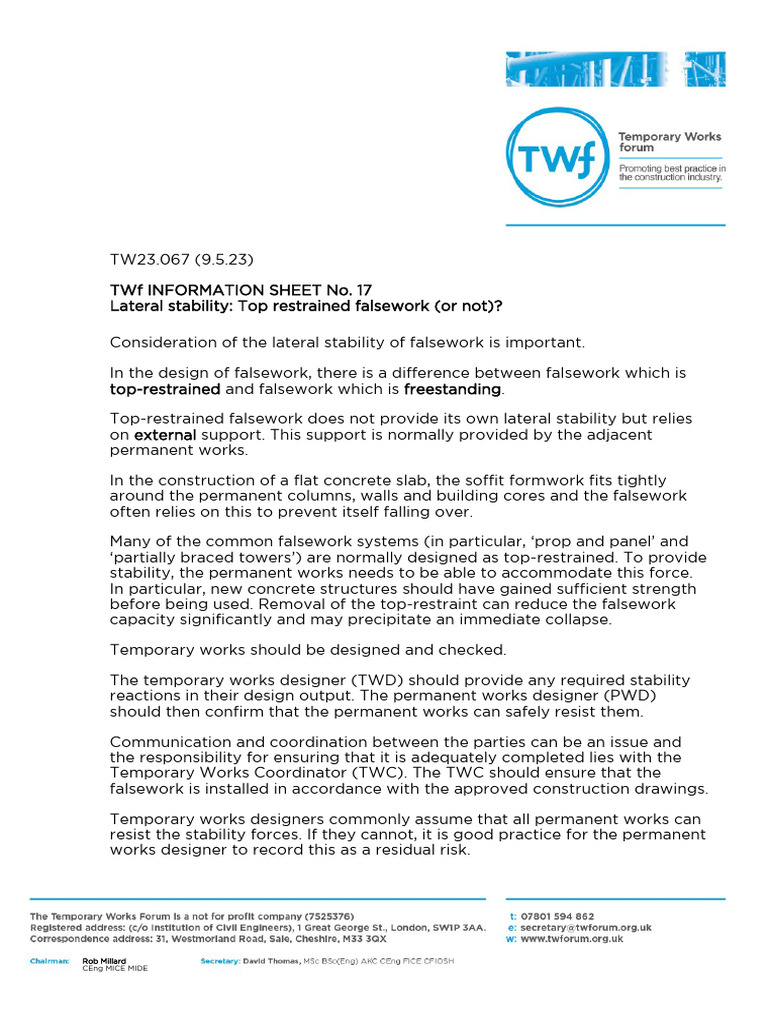TW23.067 - TWF Information Sheet No 17 - Top Restrained Falsework - 9.5.23 | PDF | Building ...