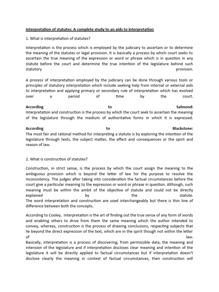 Notes On Interpretation | PDF | Statutory Interpretation | Plain ...