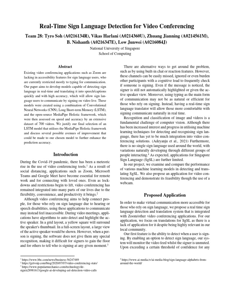 Real-Time Sign Language Detection For Video Conferencing | PDF ...