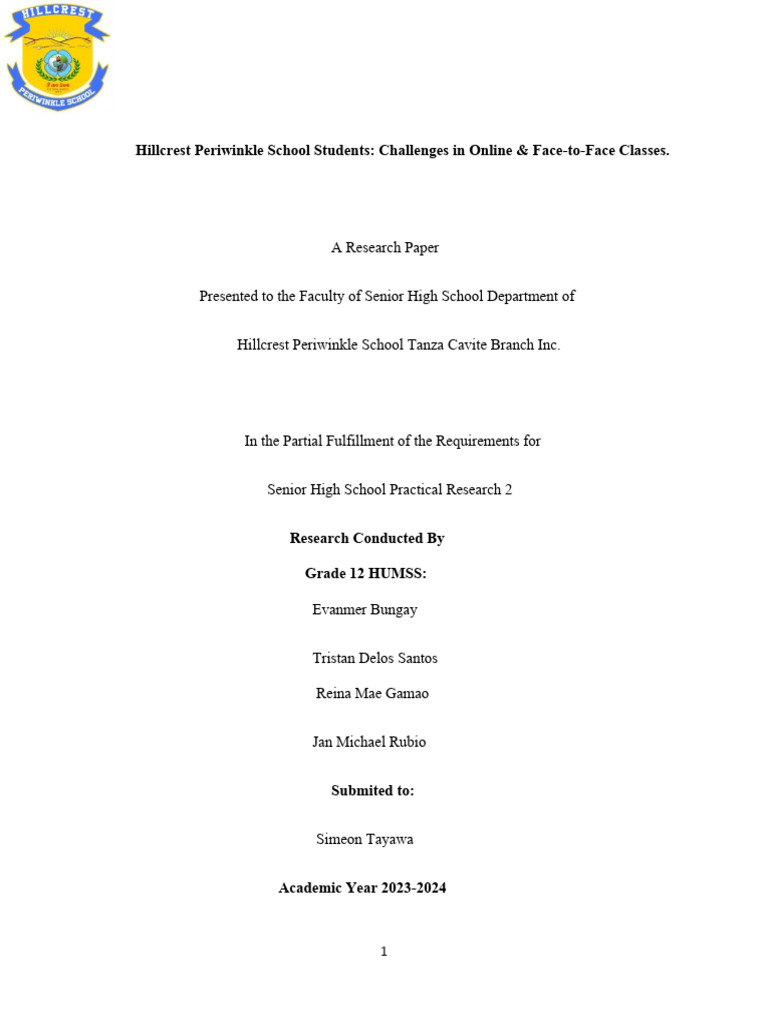Hillcrest Periwinkle School Students 1 | PDF | Learning | Cognitive Science