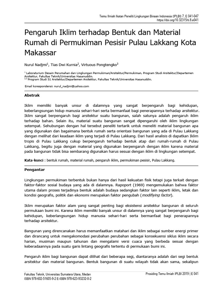 IPLBI 2019 E041 E047 Pengaruh Iklim Terhadap Bentuk Dan Material Rumah ...