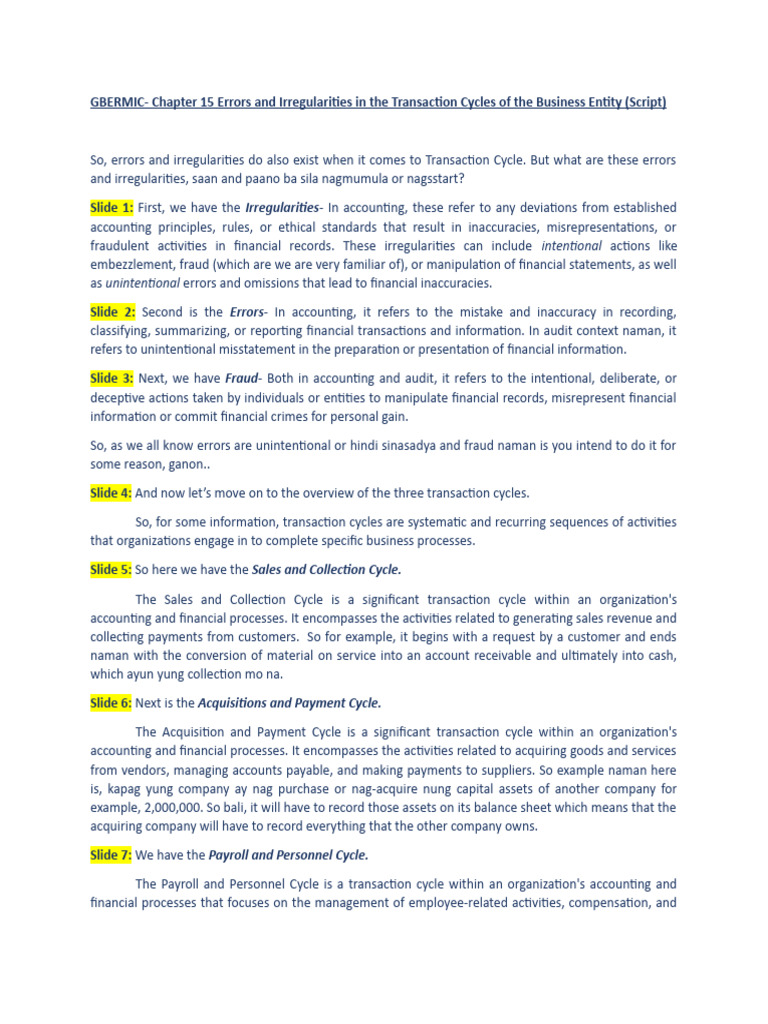 GBERMIC - Chapt 15 - Script | PDF | Accounting | Fraud