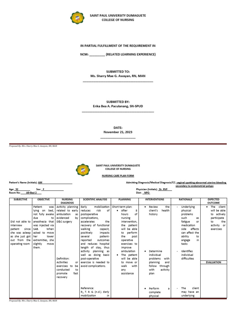 NCP Form | PDF | Nursing | Surgery