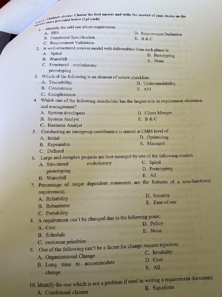 (SRE) (Software Requirement Engineering) Final Exam | PDF