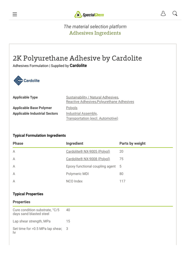 Polyurethane Adhesive by Cardolite | PDF | Polyurethane | Adhesive