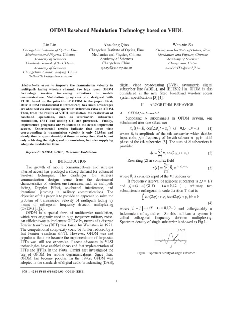 OFDM Baseband Modulation Technology Based On VHDL | PDF