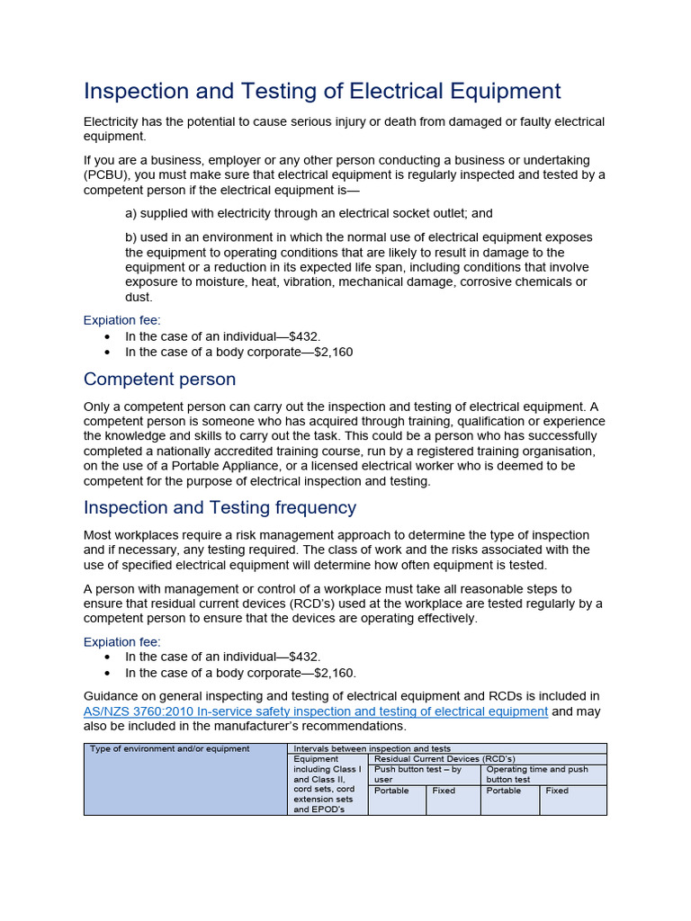 Inspection and Testing of Electrical Equipment Fact Sheet | PDF | Safety