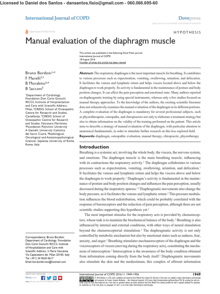 Manual Evaluation of The Diaphragm Muscle: International Journal of COPD Dove | PDF | Physical ...