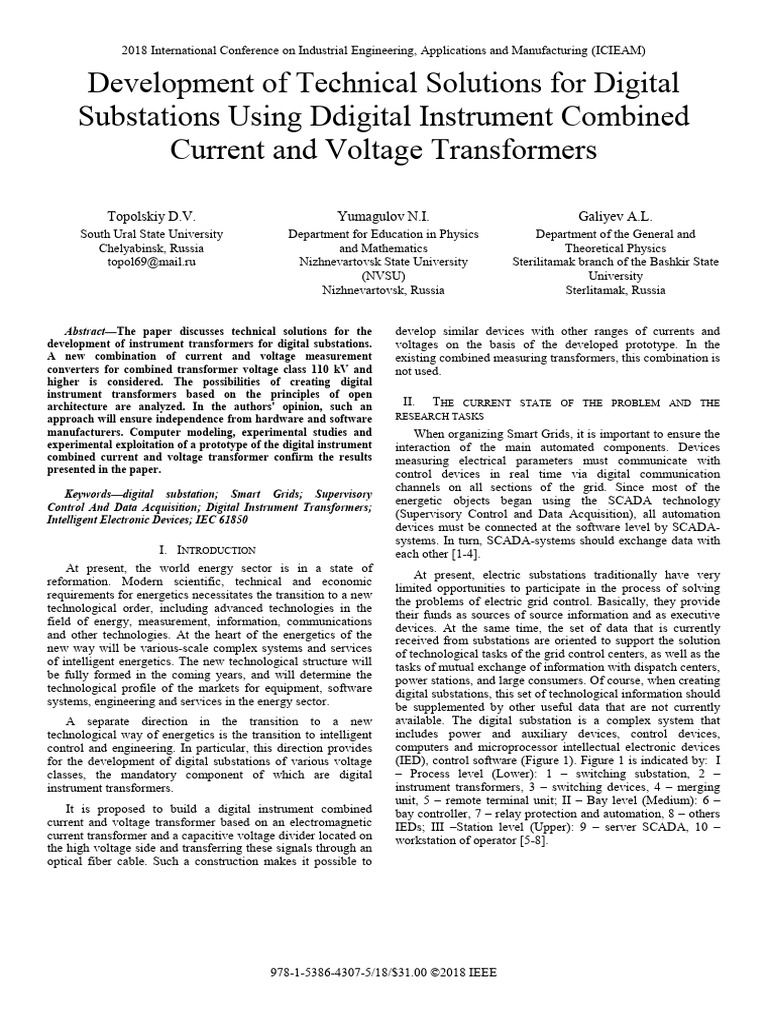 Combined Current and Voltage Transformers For Digital Substations | PDF ...