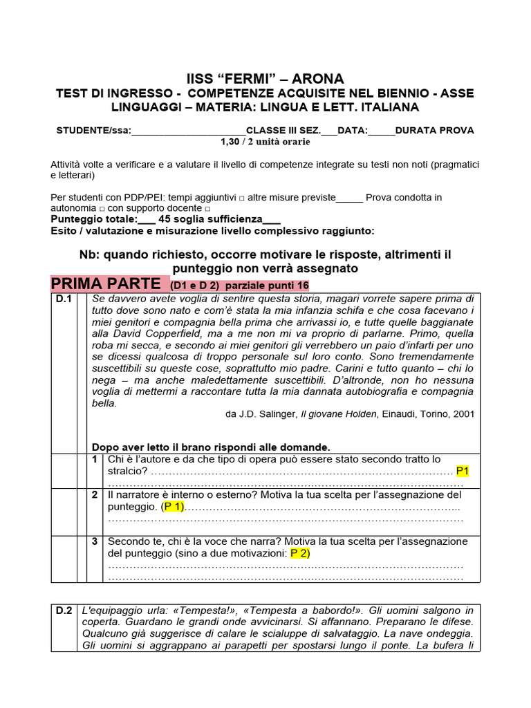 TEST INGRESSO ZANICHELLI - Set - 23 | PDF