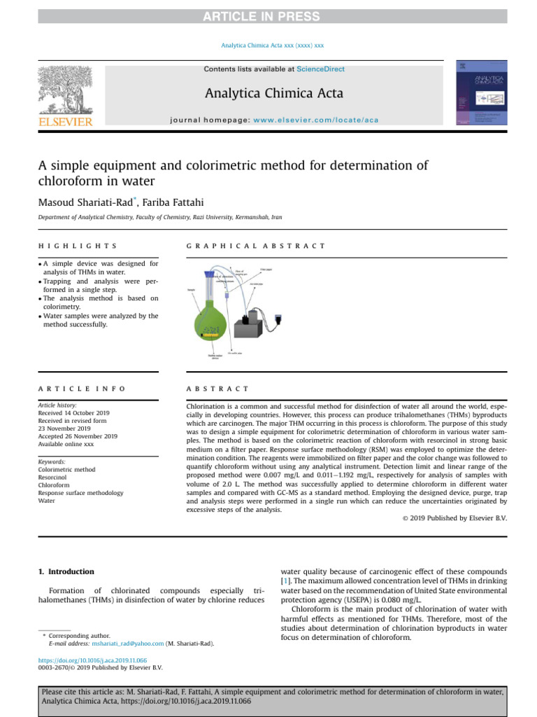 Colorimetric Chloroform Detection in Water | PDF | Analysis Of Variance ...