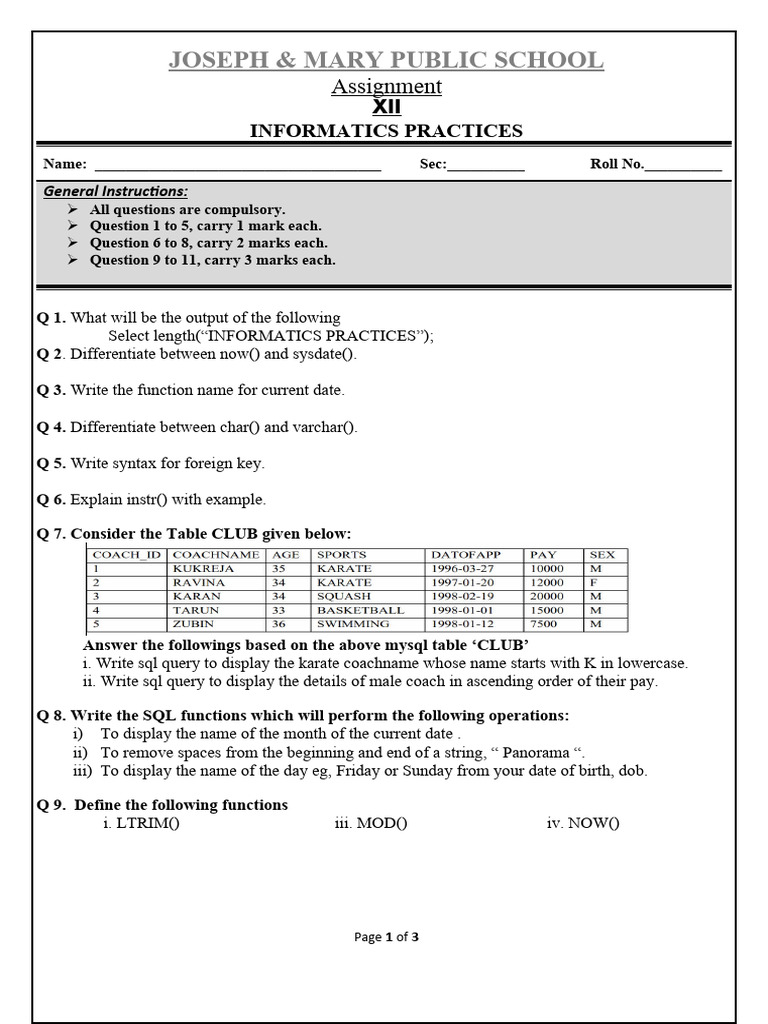 Xii Assignment | PDF | Sql | Data Management Software