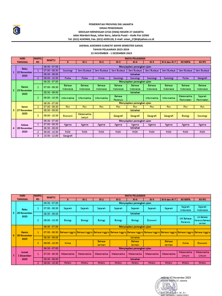 Jadwal Asesmen Sumatif Akhir Semester Ganjil TP 2023-2024 | PDF