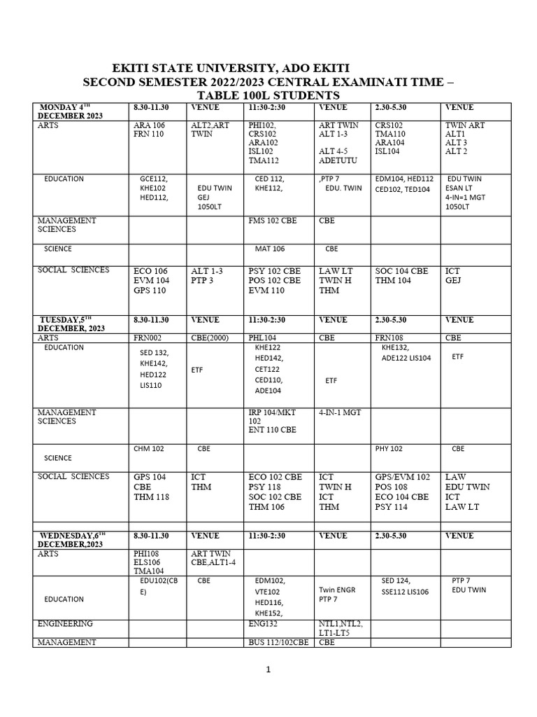 2022-2023 2nd Semester Examination Time Table | PDF 2022-2023 2nd Semester Examination Time Table | PDF
