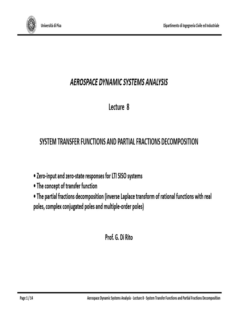20231017-Lecture08-System Transfer Functions and Partial Fractions Decomposition | PDF | Laplace ...