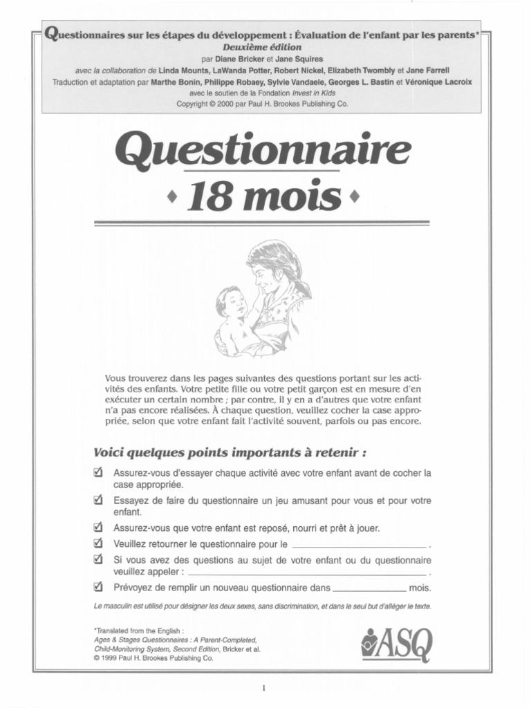 Questionnaire 18 Mois | PDF
