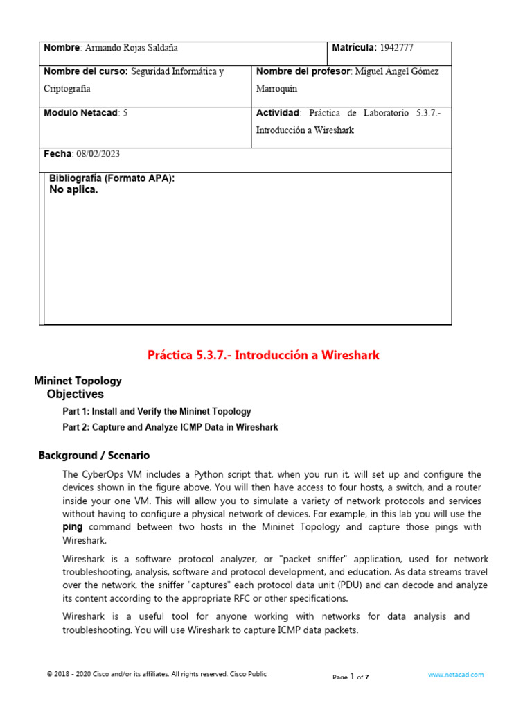 Práctica de Laboratorio 5.3.7 | Download Free PDF | Internet Protocols | Computer Networking