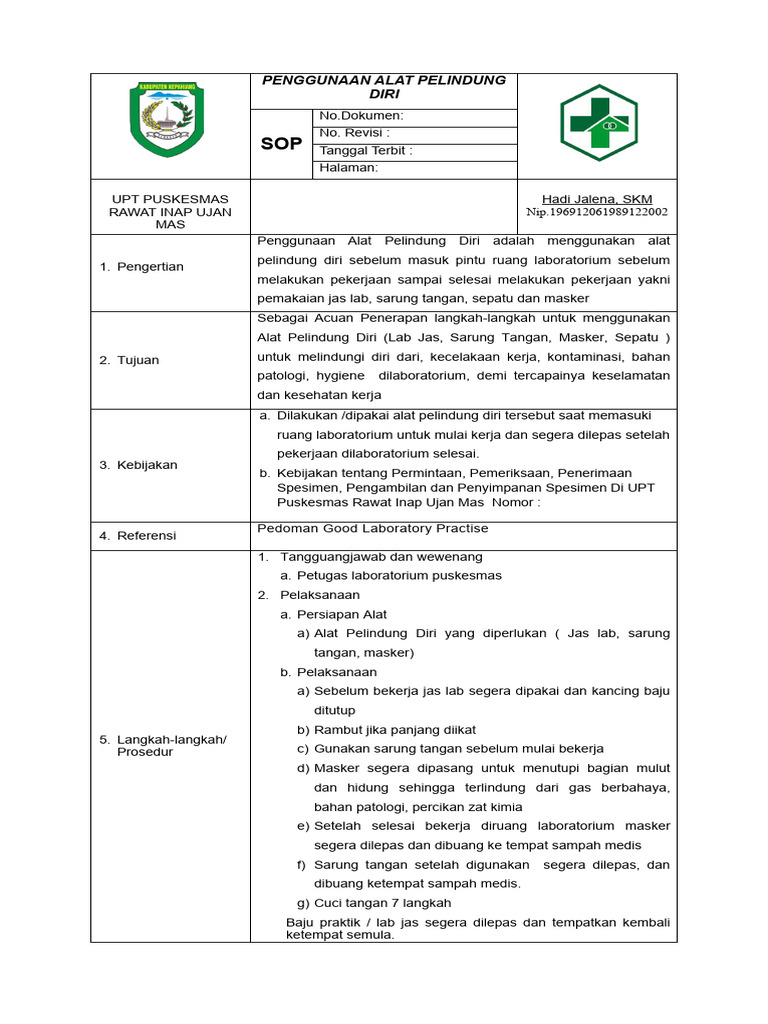SOP Penggunaan APD | PDF