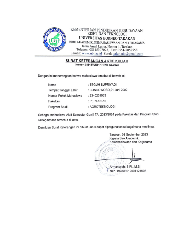 Surat Aktif Kuliah | PDF