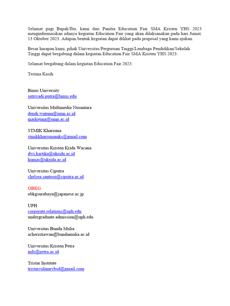 Edufair SMA Kristen YHS 2023 | PDF