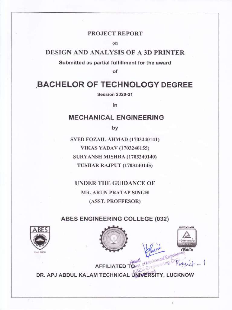 Project Report 1 - Compressed | PDF | 3 D Printing | Industrial Processes