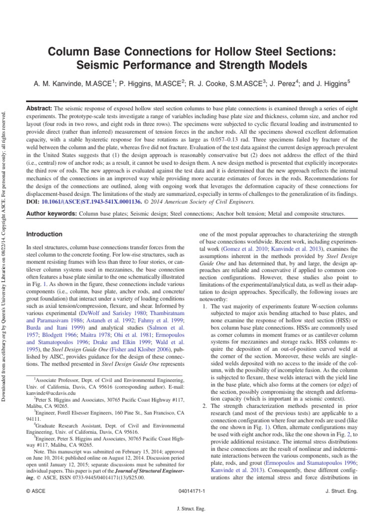 Column Base Connections For Hollow Steel Sections Seismic Performance ...