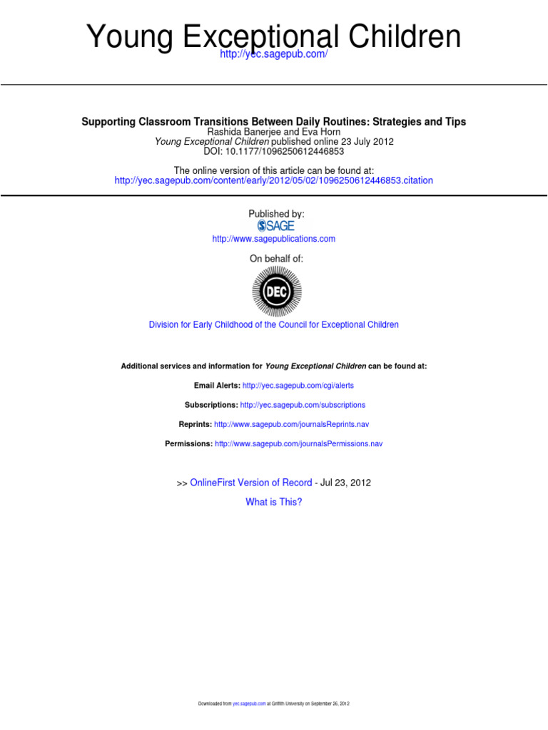 Supporting Classroom Transitions Pdf Classroom Preschool