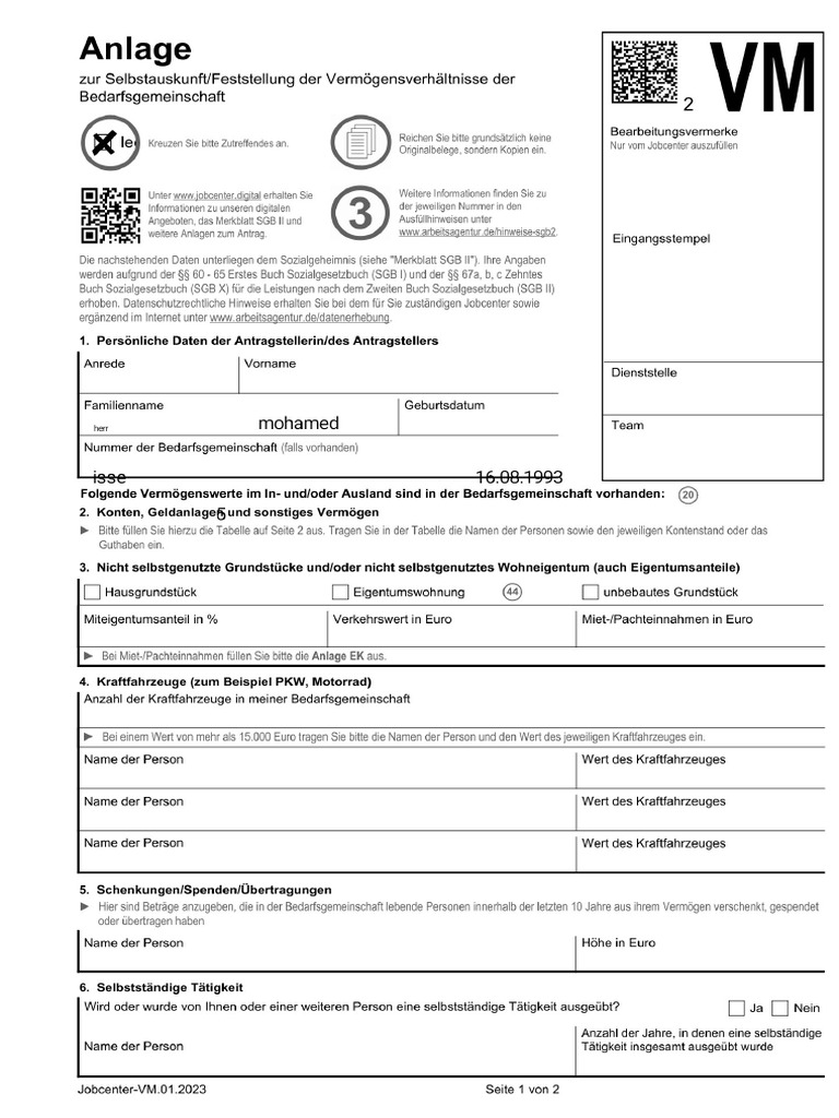 (Anlage Zur Selbstauskunft - Feststellung ... Nsverh344ltnisse Der Bedarfsgemeinschaft) - Edit ...