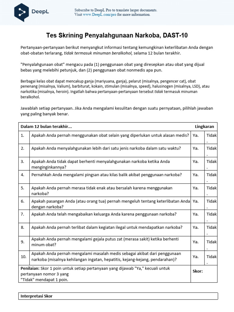 DAST-10 - Institute Id | PDF | Gaya Hidup