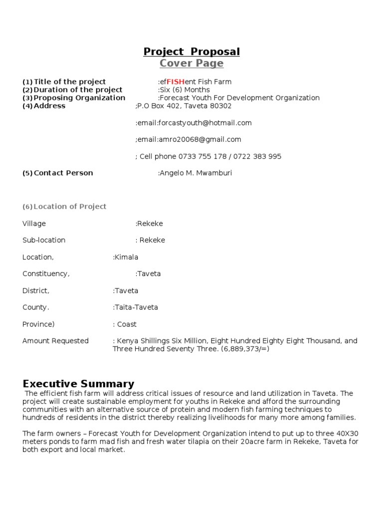Fish Farming Project Proposal in Taveta | PDF | Sustainability ...