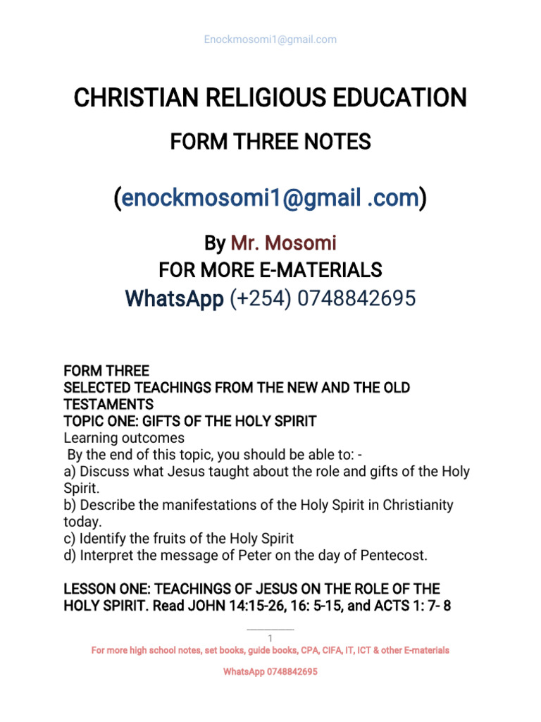 Form 3 CRE Notes: Gifts of the Holy Spirit | PDF