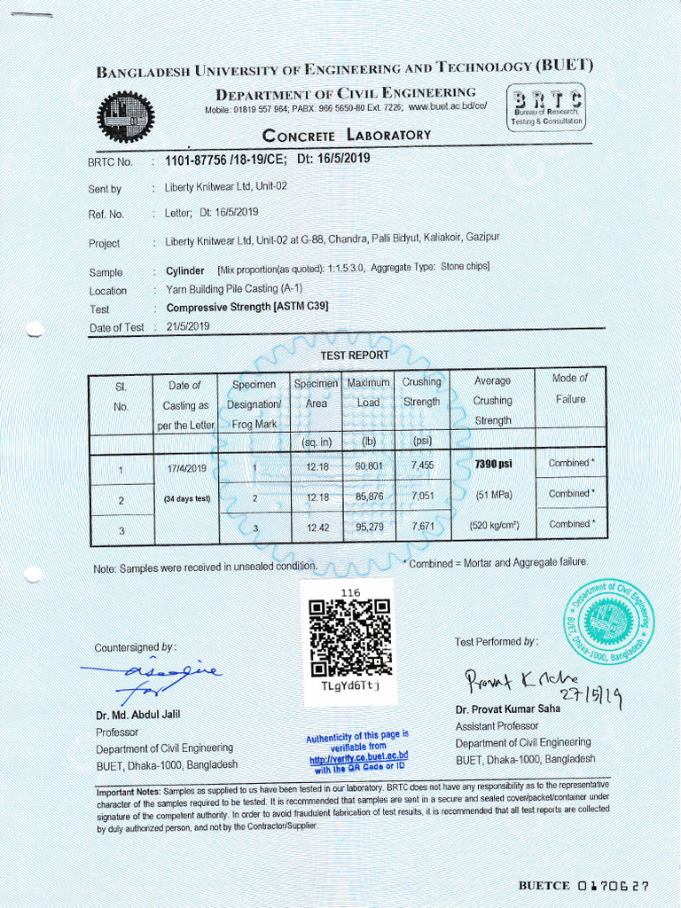 Yarn BLG - Cylinder & Rebar Test Report | PDF