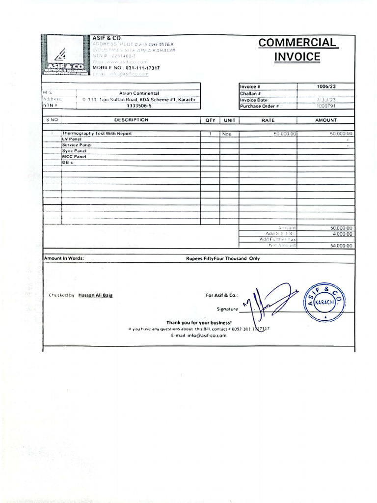 SRB Invoice Asian (Thermography Test) | PDF