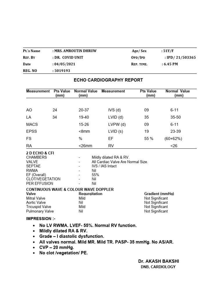 Echo Cardiography Report | PDF